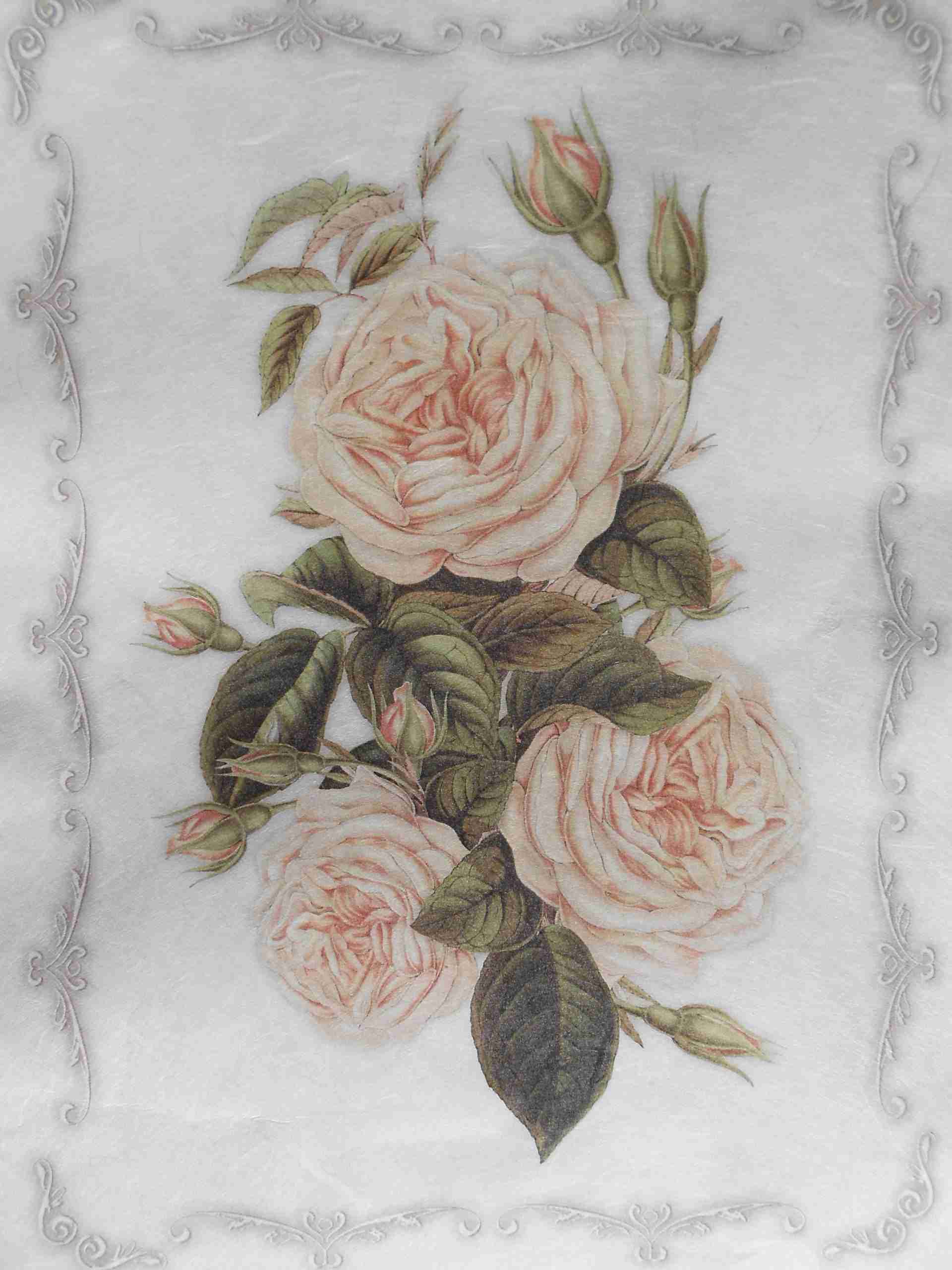 White cabbage roses rice paper for decoupage – Decoupage Paper Online Shop