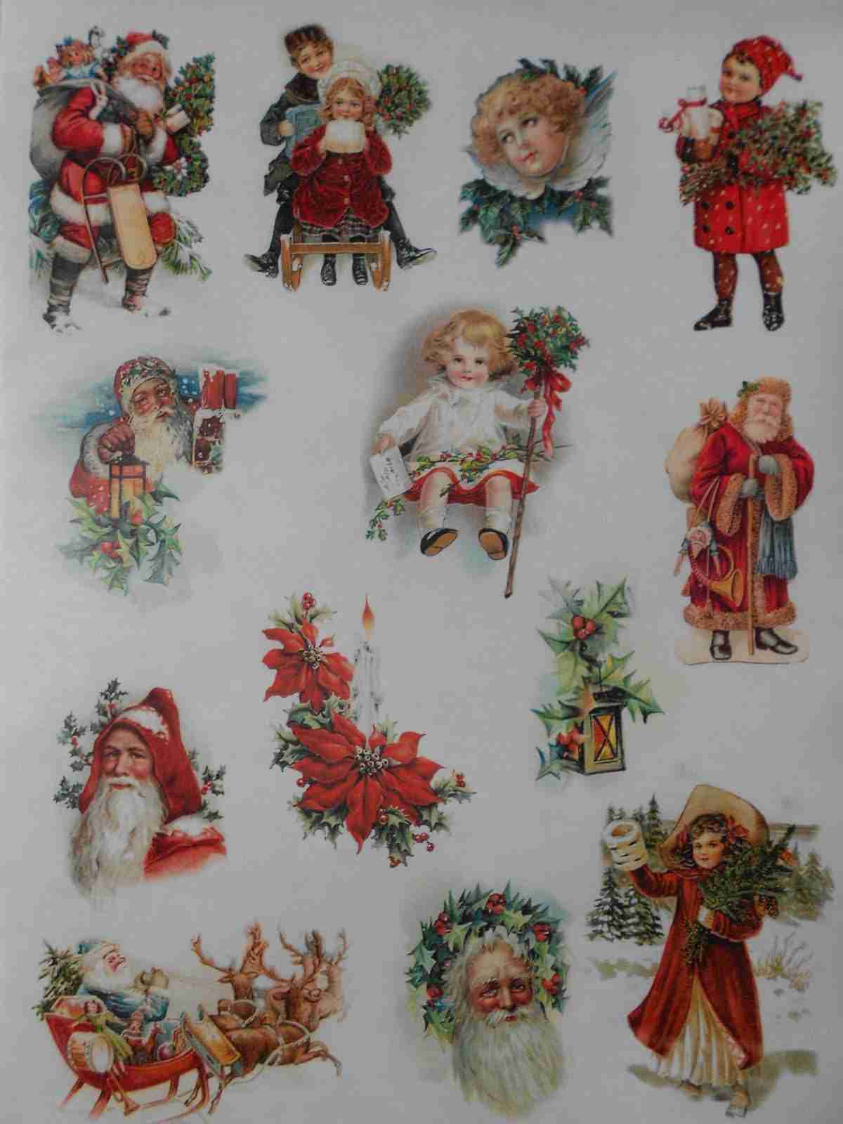 Santa gifts children poinsettia decoupage paper – Decoupage Paper ...