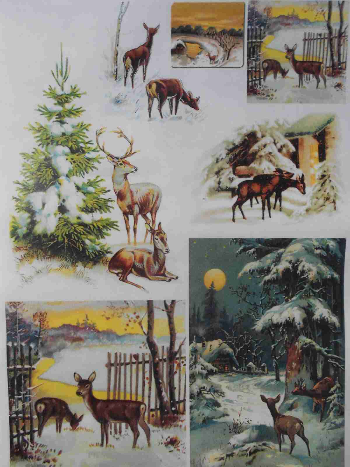 Winter forest night deer does decoupage paper – Decoupage Paper Online Shop