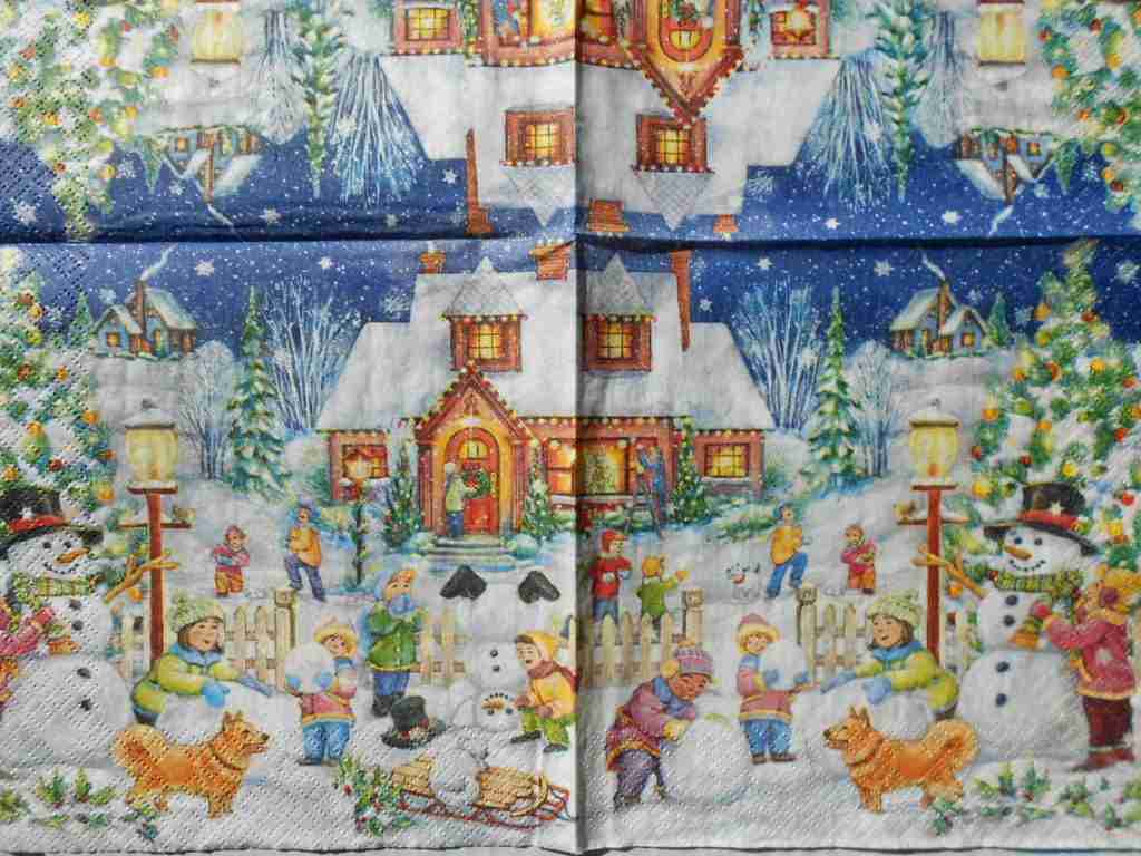 Snowy winter children in village decoupage napkins – Decoupage Paper ...